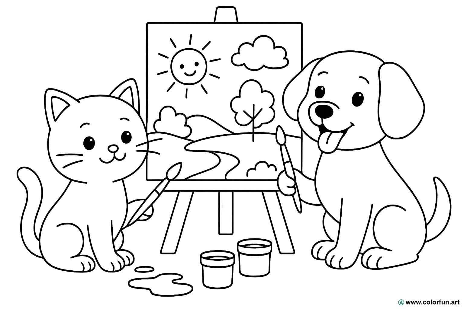 Disegno da colorare artistico di gatto e cane Scarica o Stampa ...