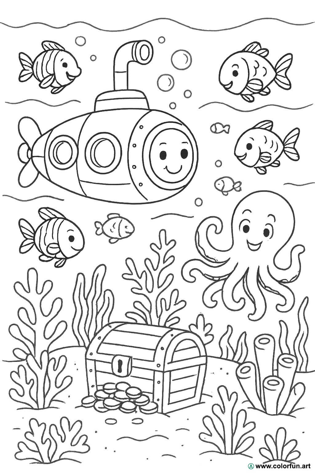 Coloring page of an underwater adventure Download or Print for free