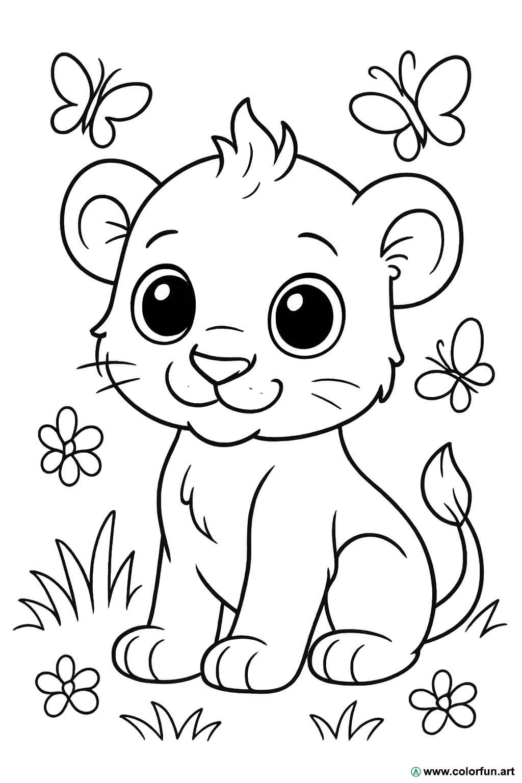 Coloring page of an adorable lion cub Download or Print for free