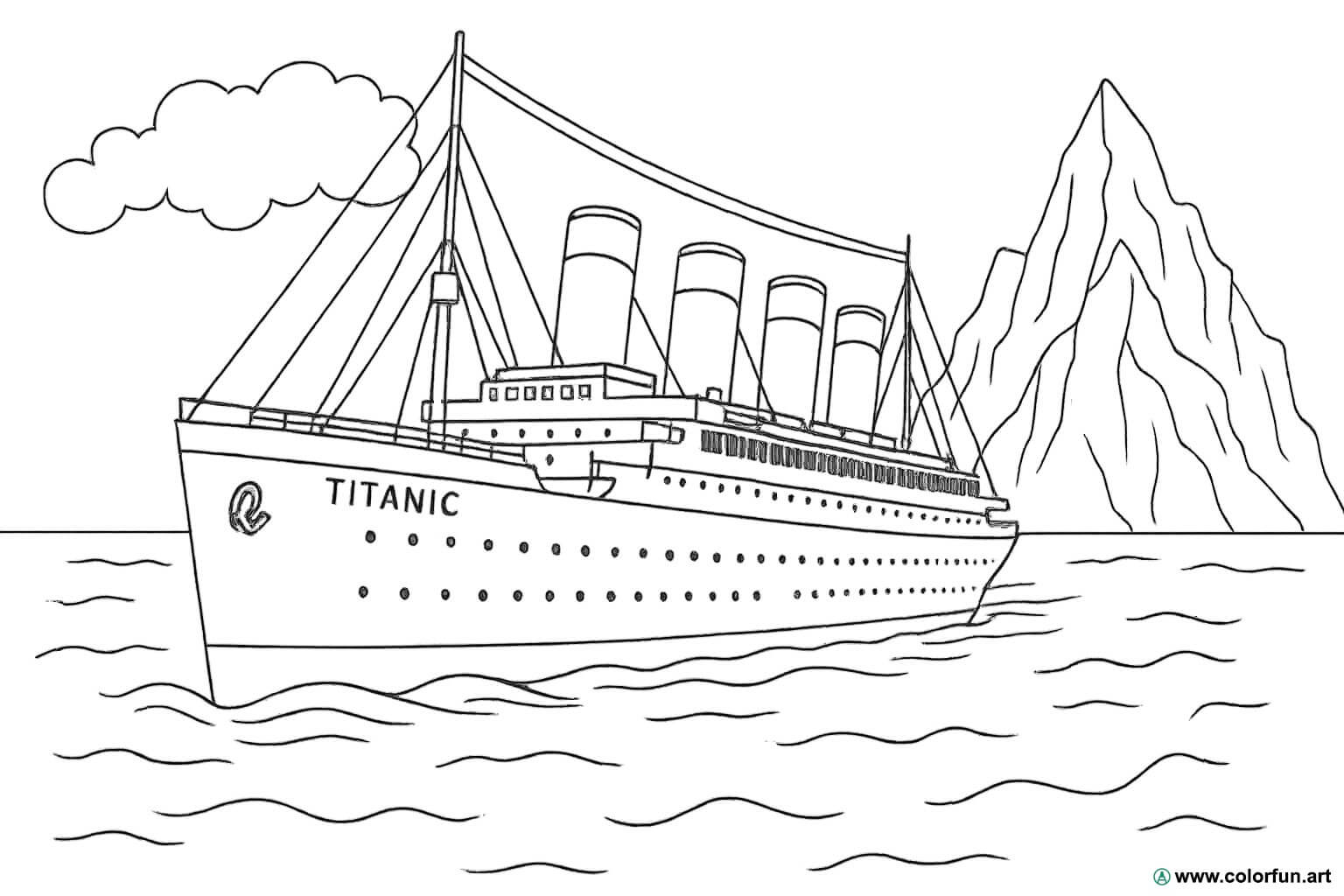 Disegno da colorare del Titanic con un iceberg Scarica o Stampa ...