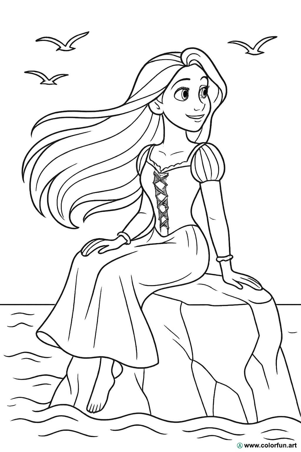 Dibujo para colorear de Rapunzel en el mar Descargar o Imprimir de ...