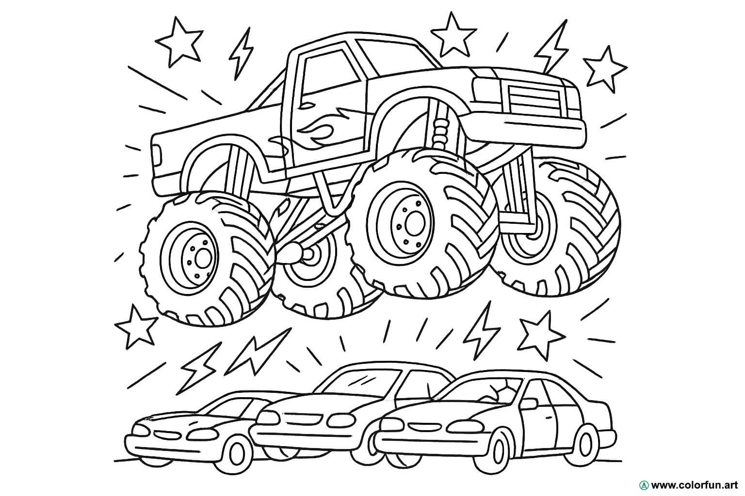 Dibujo para colorear de monster truck en acción Descargar o Imprimir de ...
