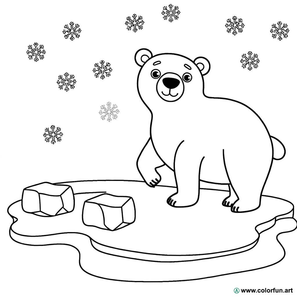 Dibujo para colorear de un oso polar en el hielo. Descargar o Imprimir de forma gratuita