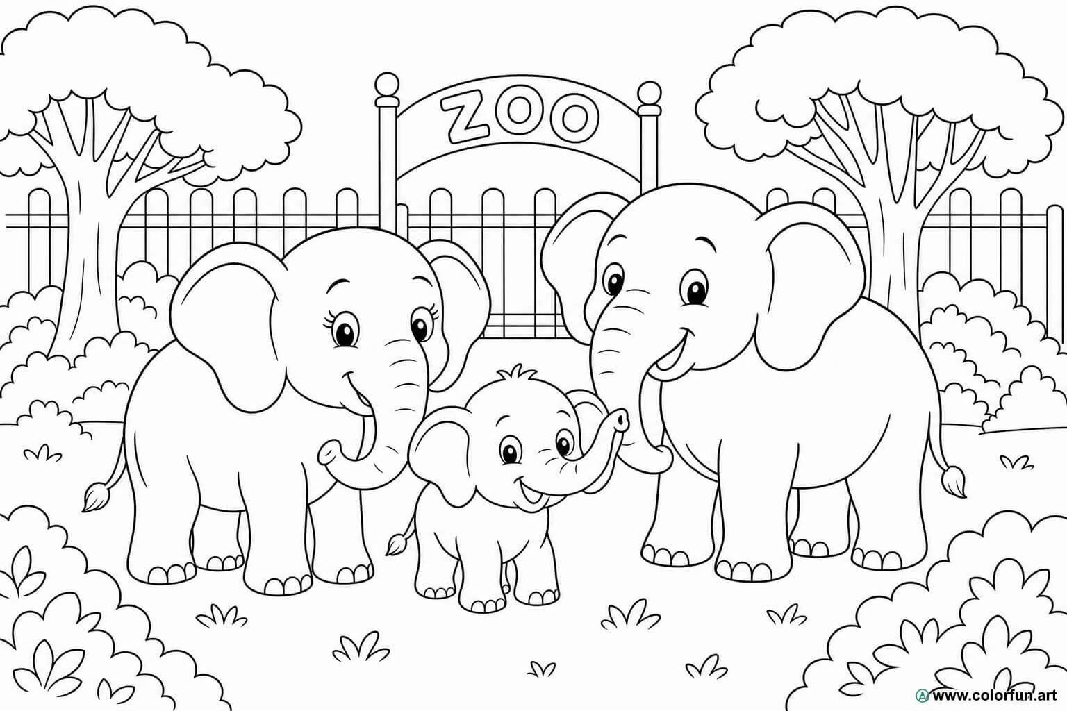 Coloring page of mom and dad at the zoo Download or Print for free