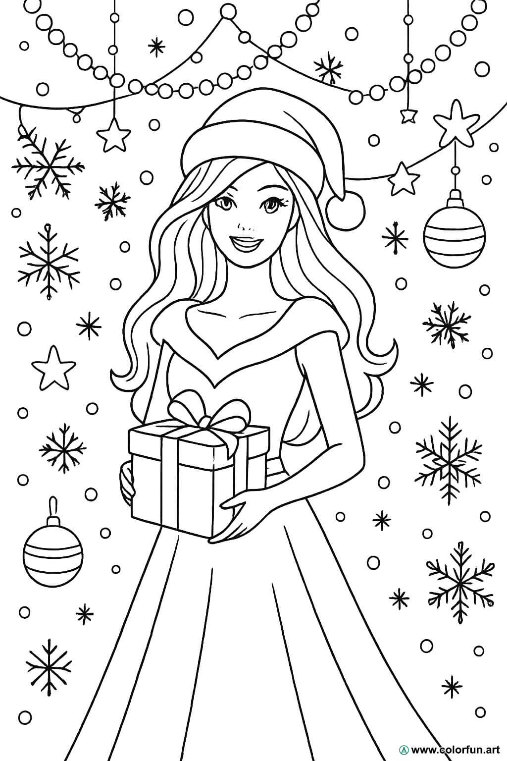 Disegno da colorare di Barbie per Natale Scarica o Stampa gratuitamente