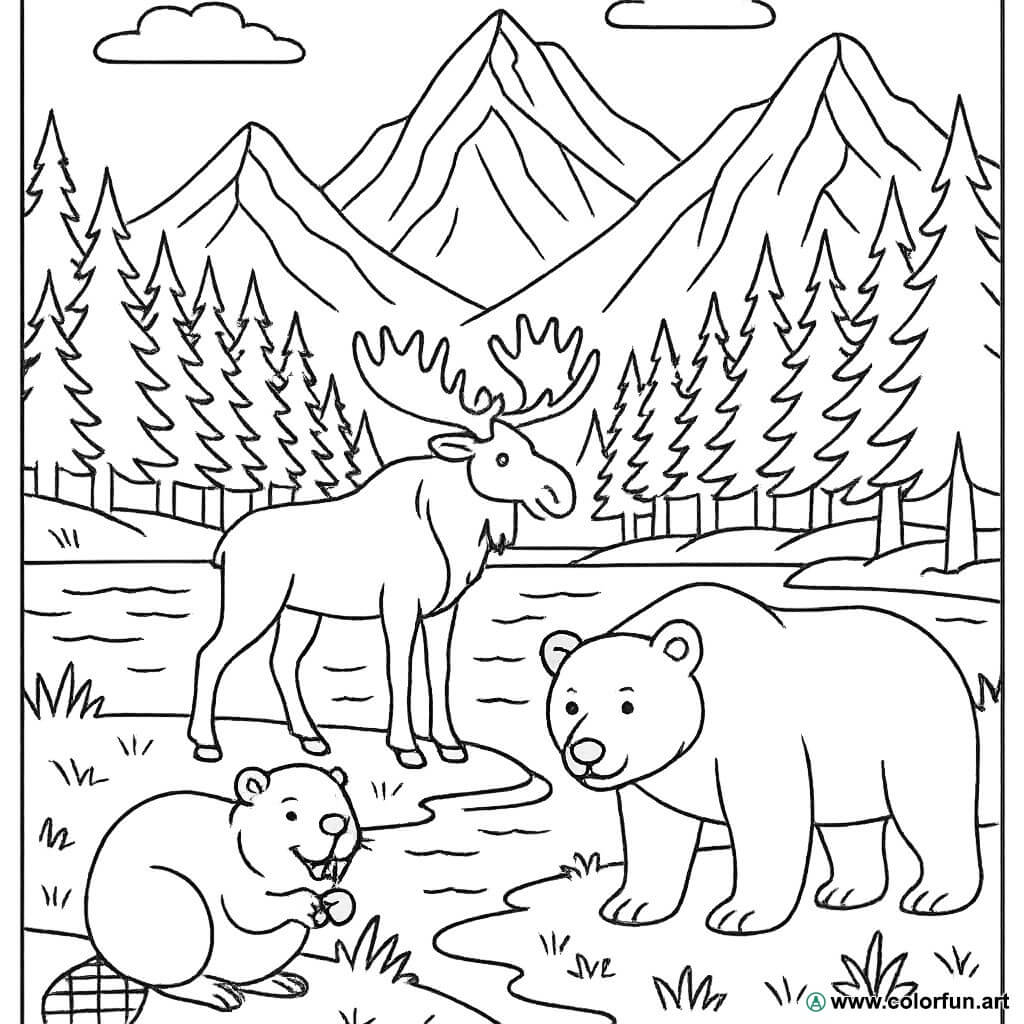 Dibujo para colorear de paisajes de Canadá Descargar o Imprimir de forma gratuita