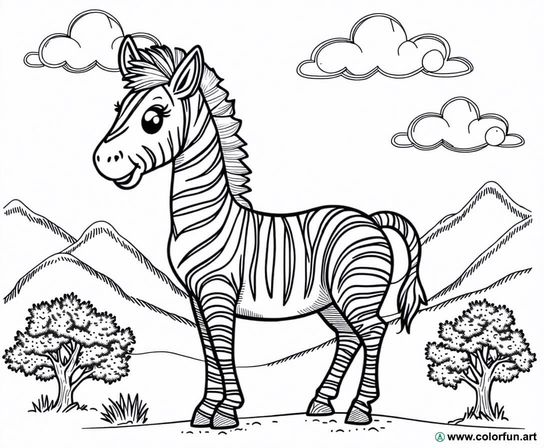 Coloriage d'un zèbre mignon à Télécharger ou à Imprimer gratuitement