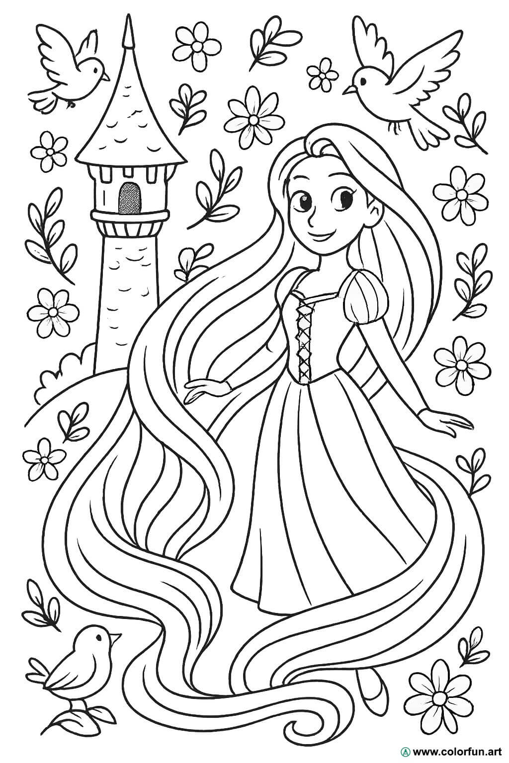 Coloriage de Raiponce pour une aventure magique à Télécharger ou à ...