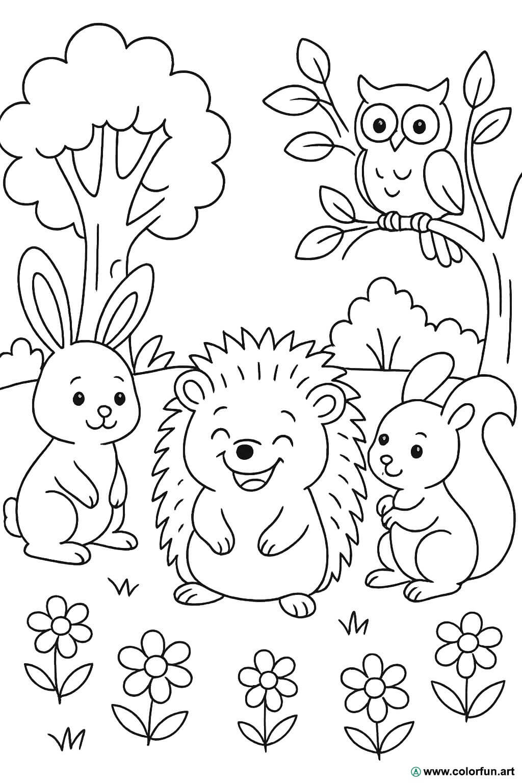 Dibujo para colorear del erizo y sus amigos Descargar o Imprimir de ...