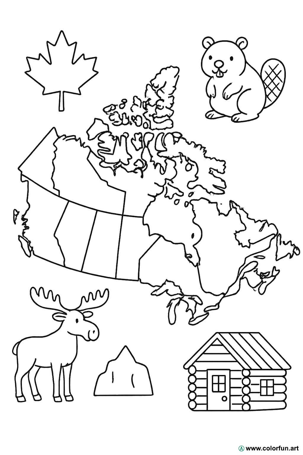 Canada map coloring page Download or Print for free