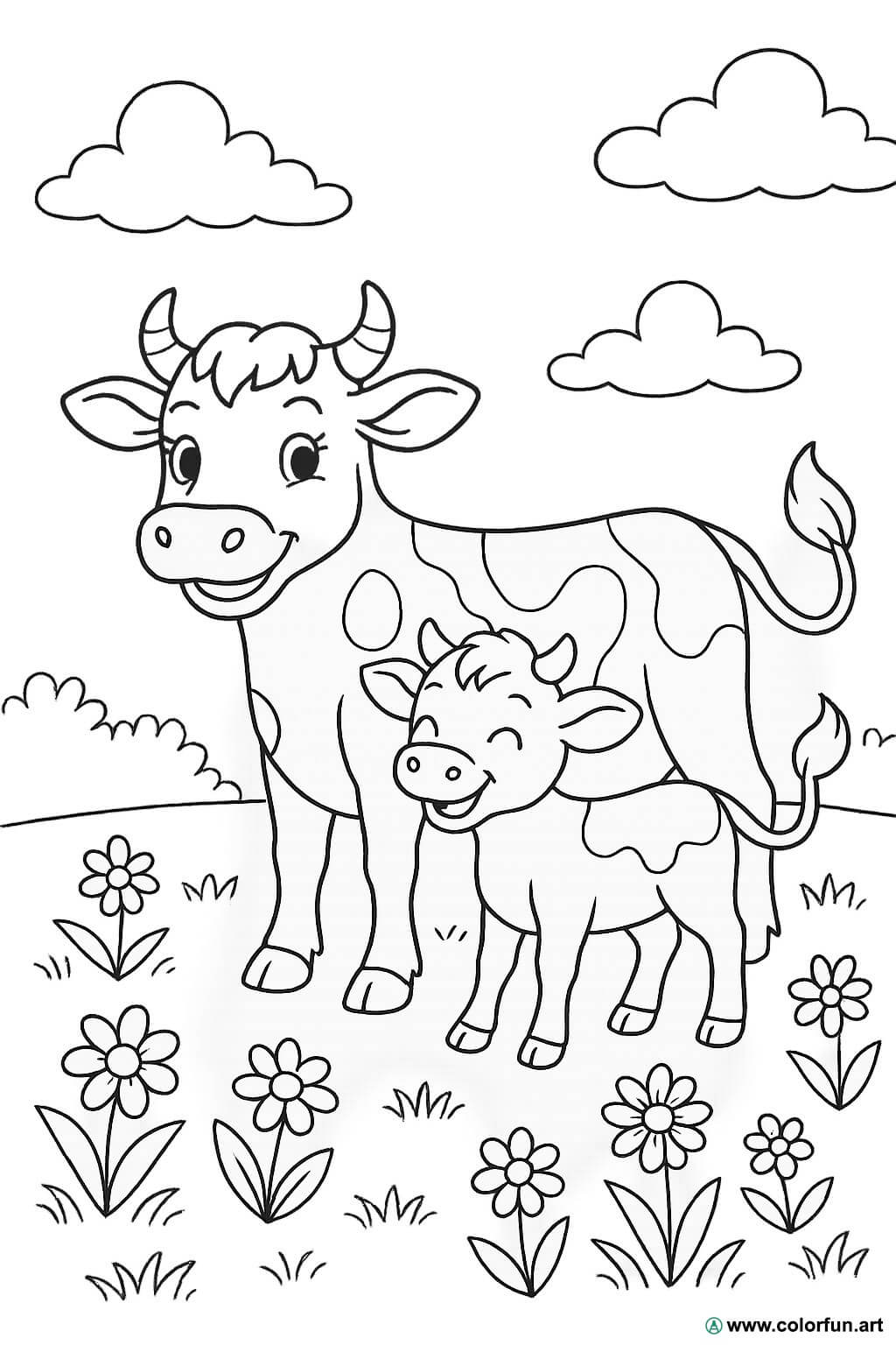 Coloring page of the cow and the calf Download or Print for free