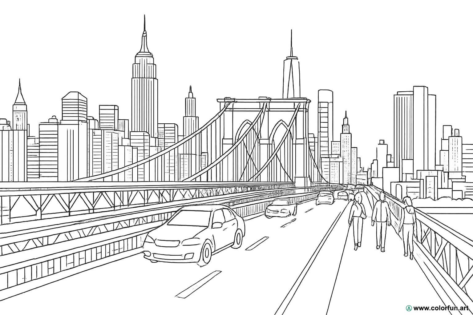 Brooklyn Bridge coloring page in New York Download or Print for free