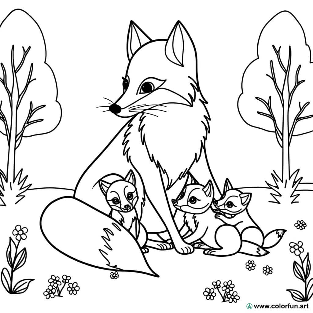 Coloriage de maman renard à Télécharger ou à Imprimer gratuitement
