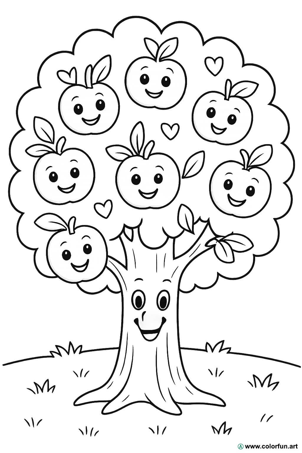 Ausmalbild eines Cartoon-Apfelbaums Kostenloser Download oder Ausdruck ...