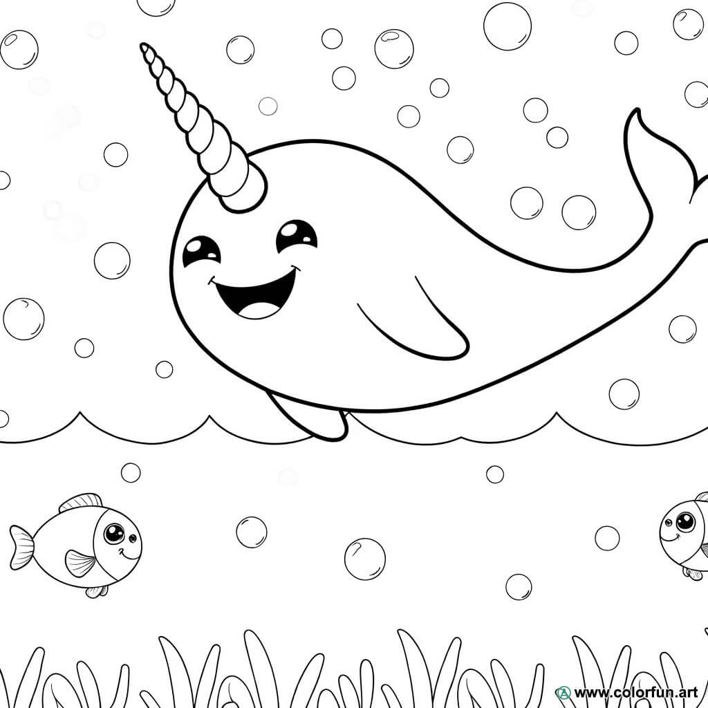 Fun narwhal coloring page Download or Print for free