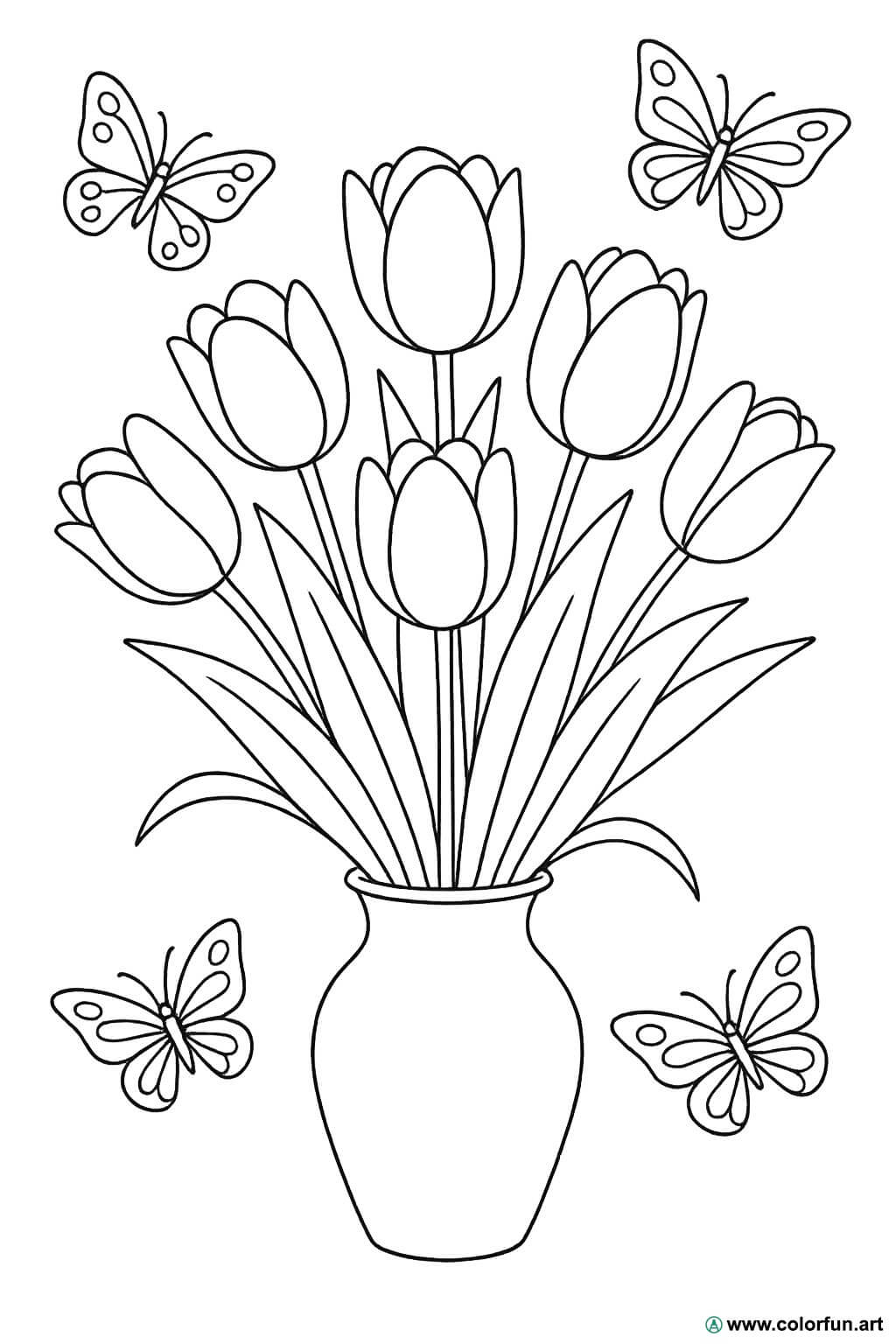 Coloriage de fleurs : tulipes à Télécharger ou à Imprimer gratuitement