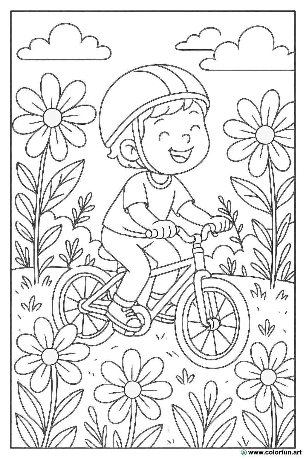 Kleurplaat van een fiets en bloemen Gratis te downloaden of af te drukken