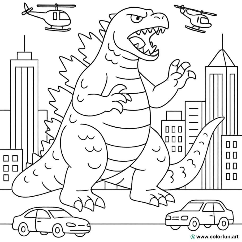 Godzilla coloring page in the middle of a battle Download or Print for free