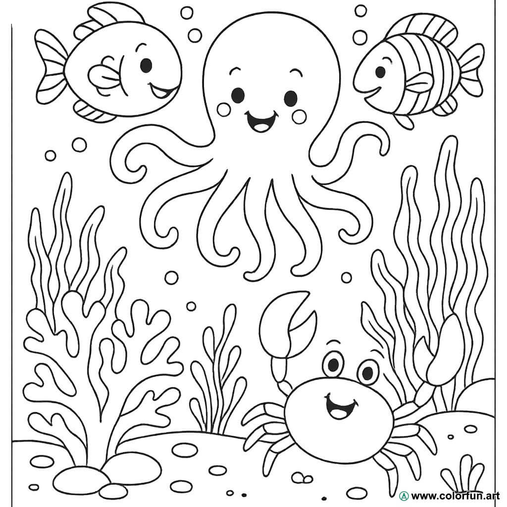 Coloring page of marine creatures from the seabed Download or Print for ...