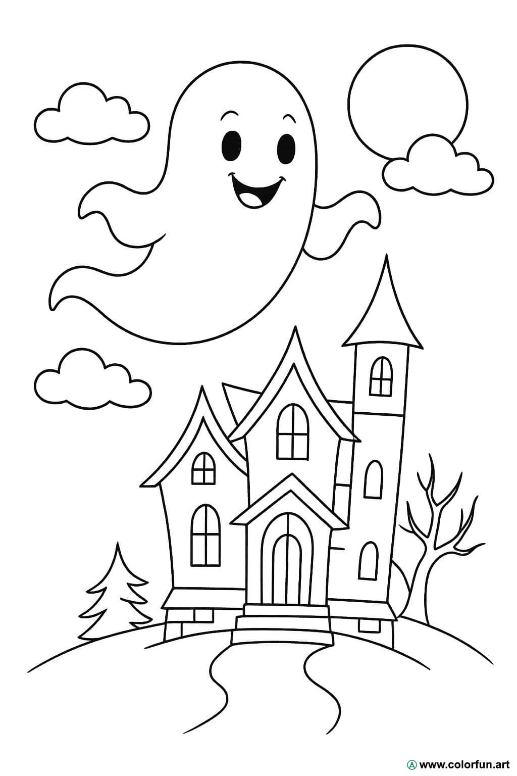Flying ghost coloring page Download or Print for free