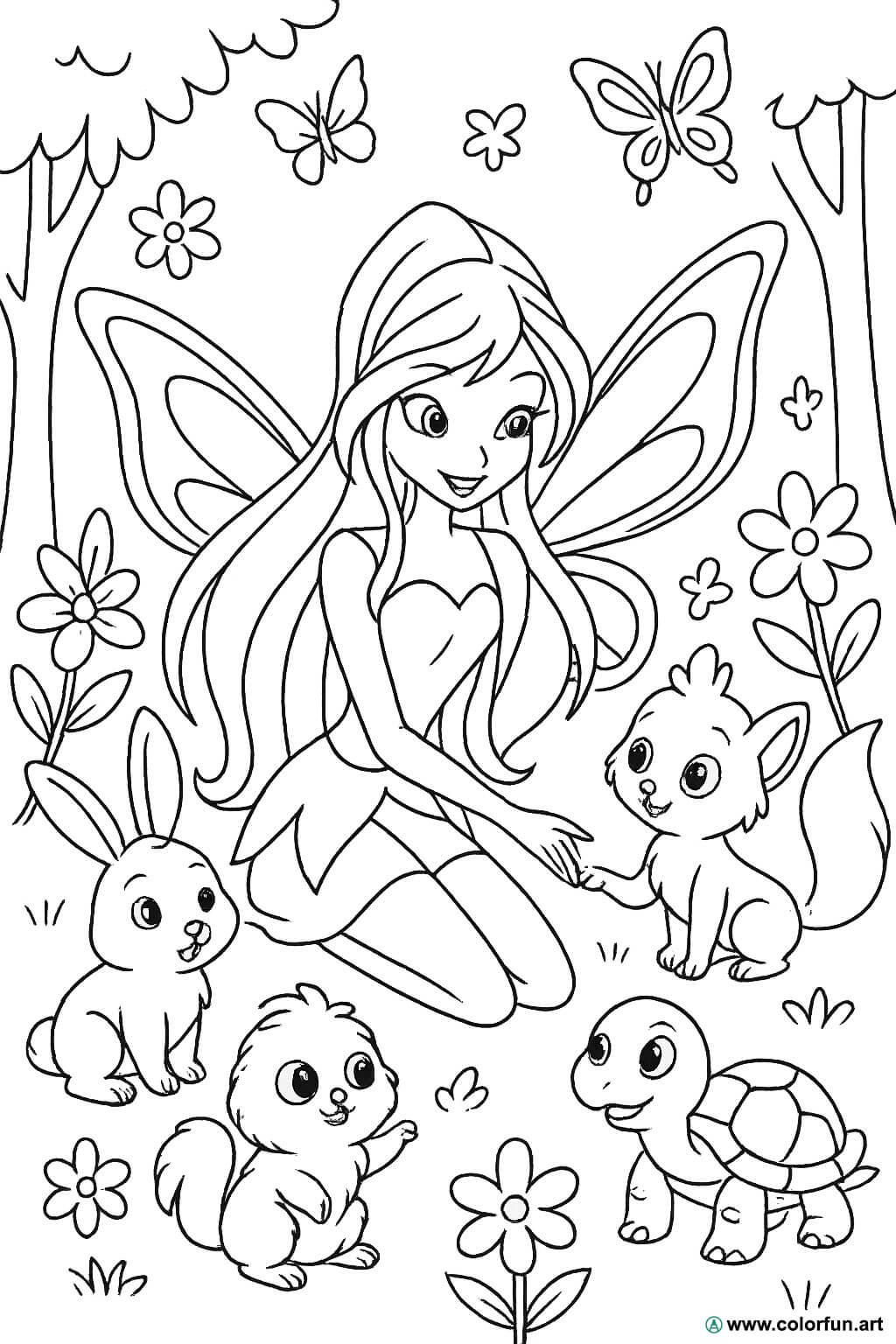 Winx Club coloring page with animals Download or Print for free