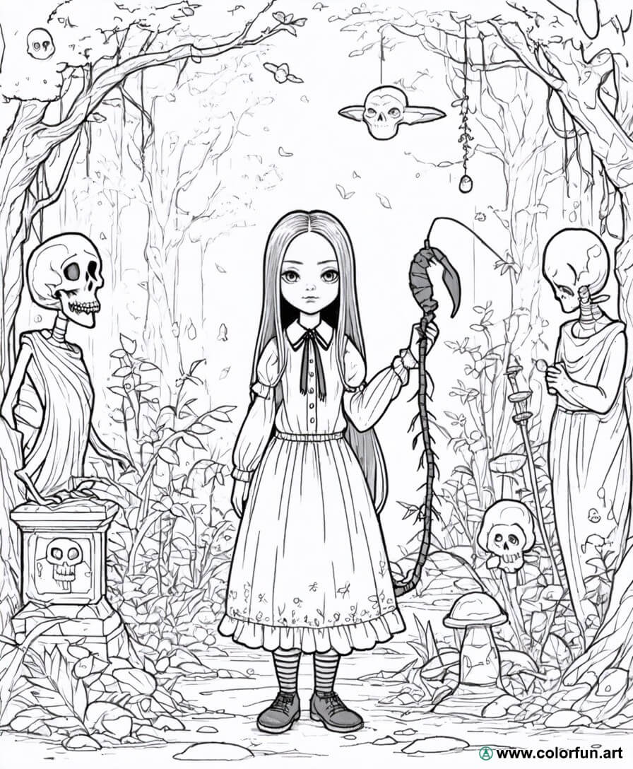 Wednesday coloring page with the Addams Family Download or Print for free