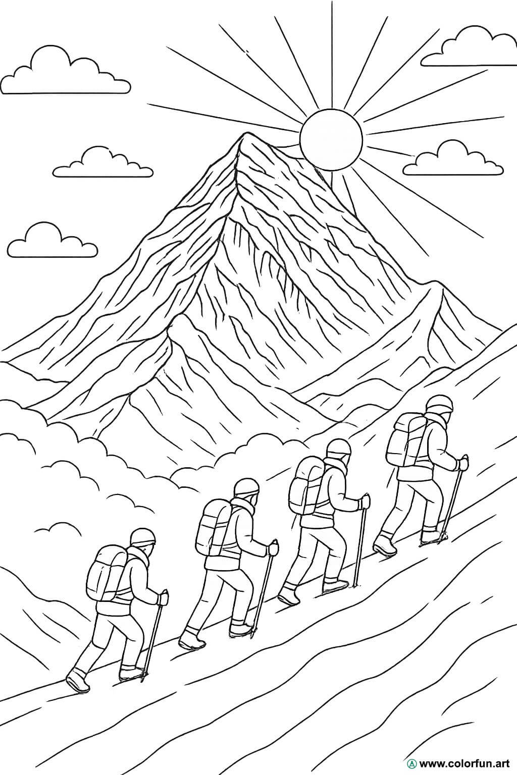 Everest coloring page at sunrise Download or Print for free