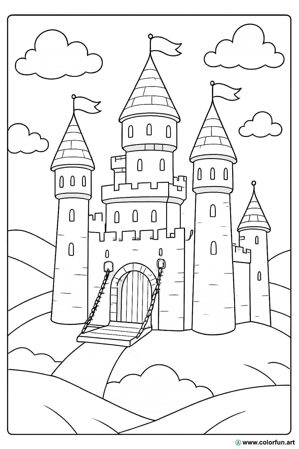 Coloring page of a castle for adults Download or Print for free