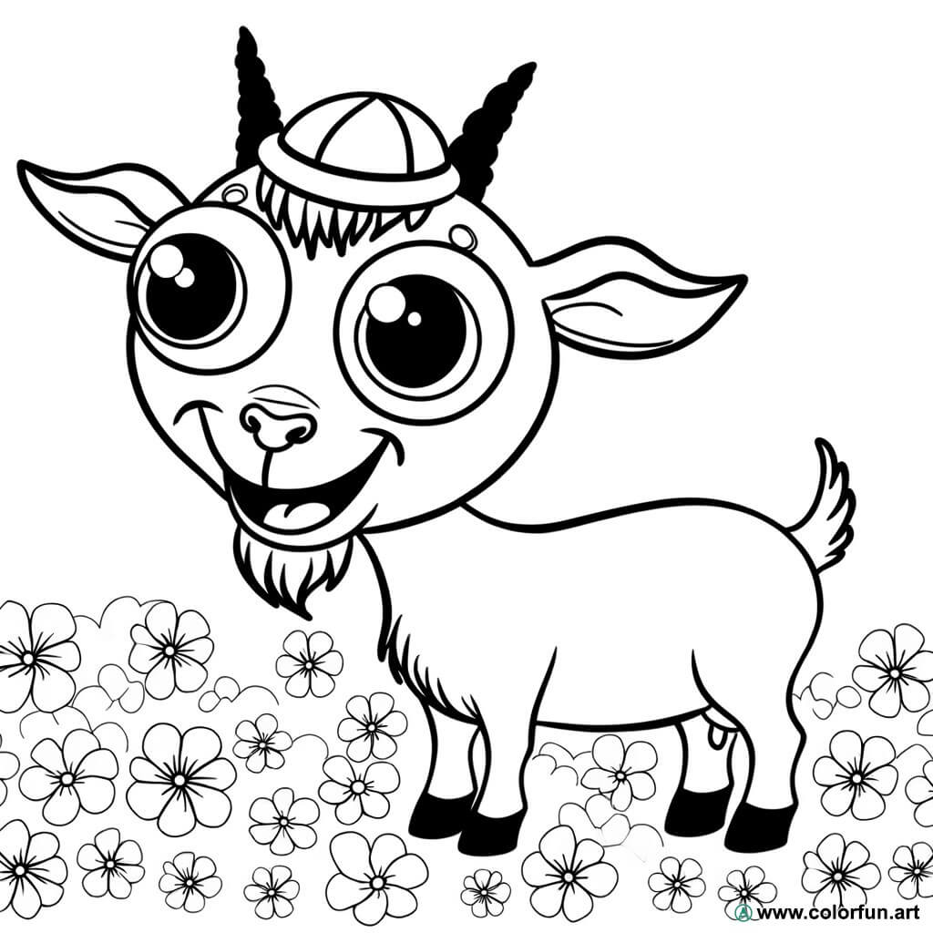 Coloriage d'une chèvre cartoon à Télécharger ou à Imprimer gratuitement