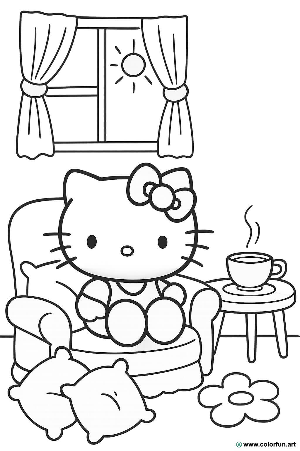 Dibujo para colorear de Hello Kitty en casa Descargar o Imprimir de ...