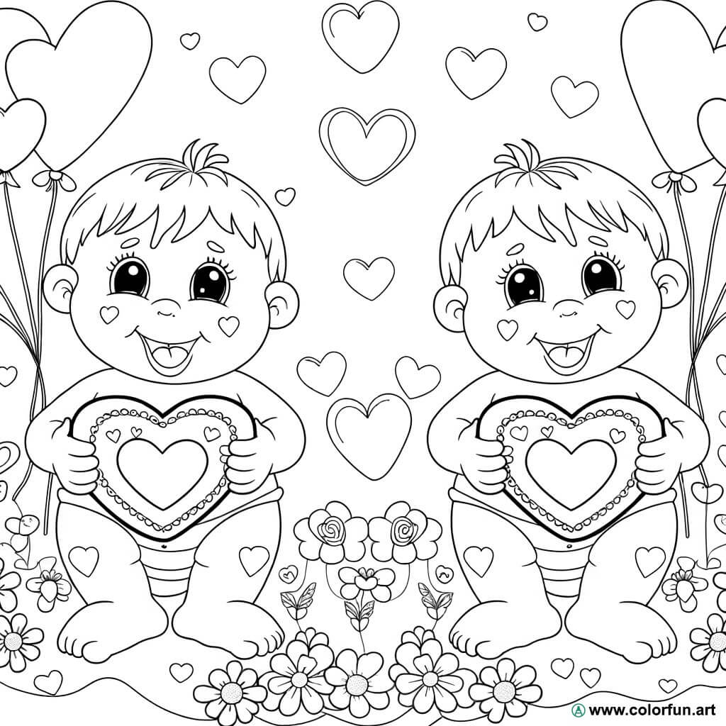 Coloriage pour la Saint-Valentin à la crèche à Télécharger ou à ...