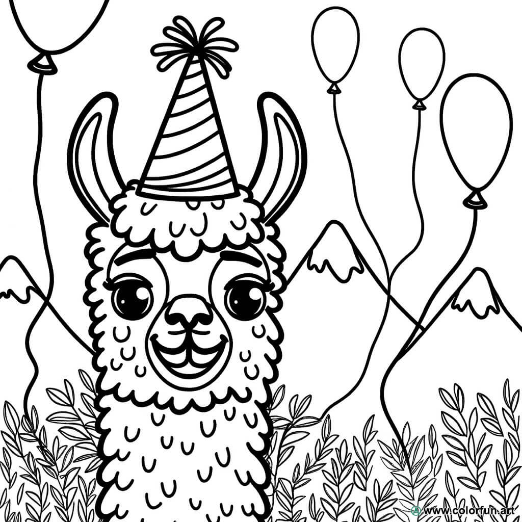 Coloriage d'un lama joyeux à Télécharger ou à Imprimer gratuitement