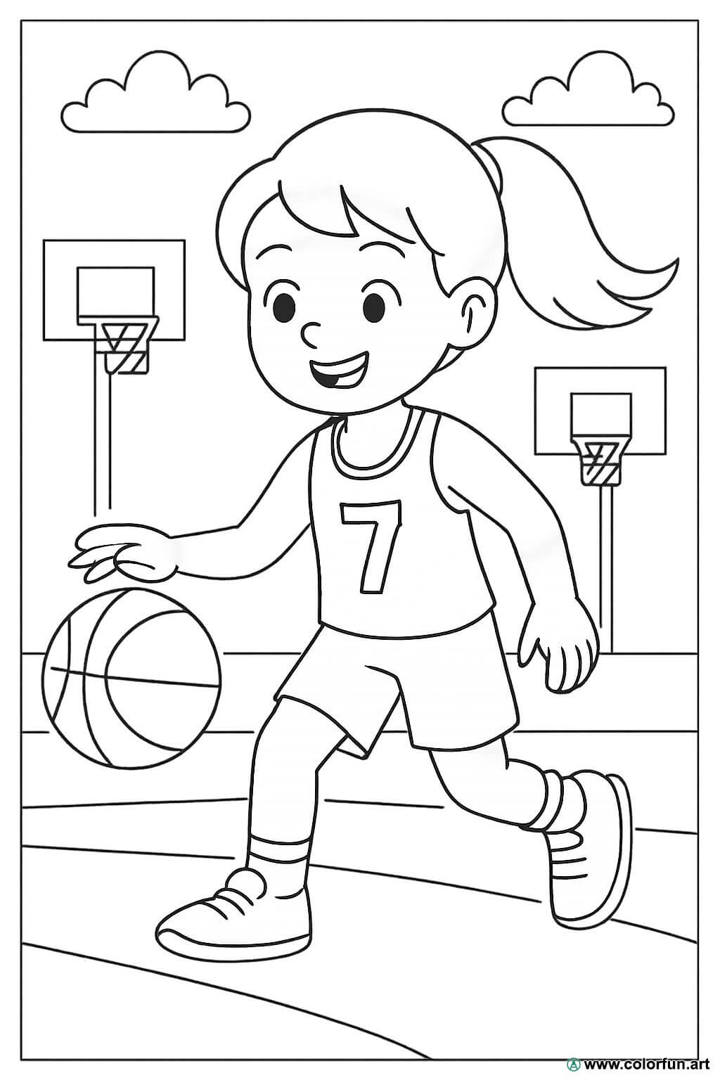 Basketball coloring page for girls Download or Print for free