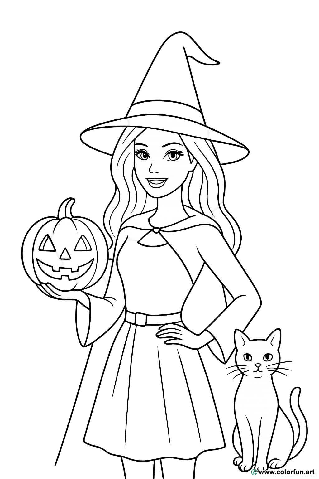 Coloriage Barbie pour Halloween à Télécharger ou à Imprimer gratuitement