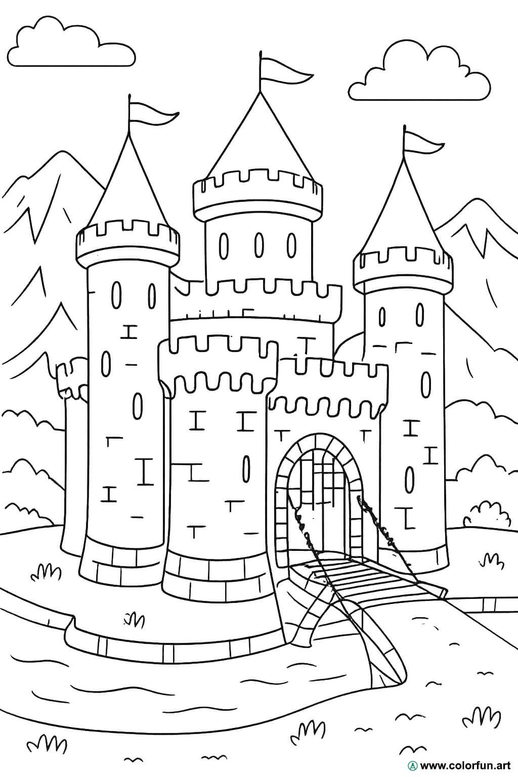 Dibujo para colorear de un castillo con paisajes Descargar o Imprimir ...