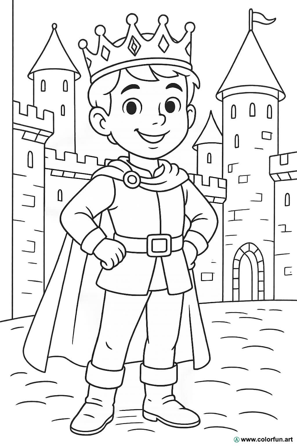 Coloring page of a prince with a crown Download or Print for free