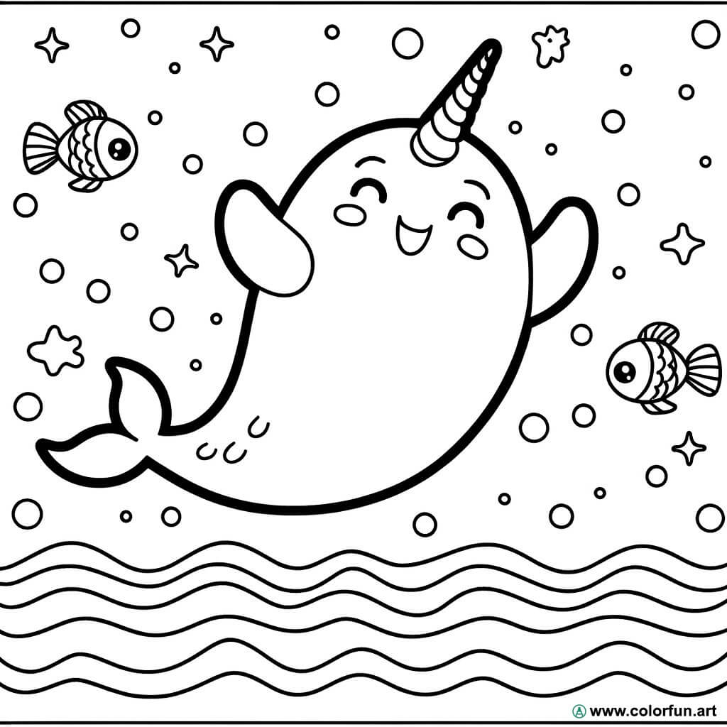 Easy narwhal coloring page Download or Print for free