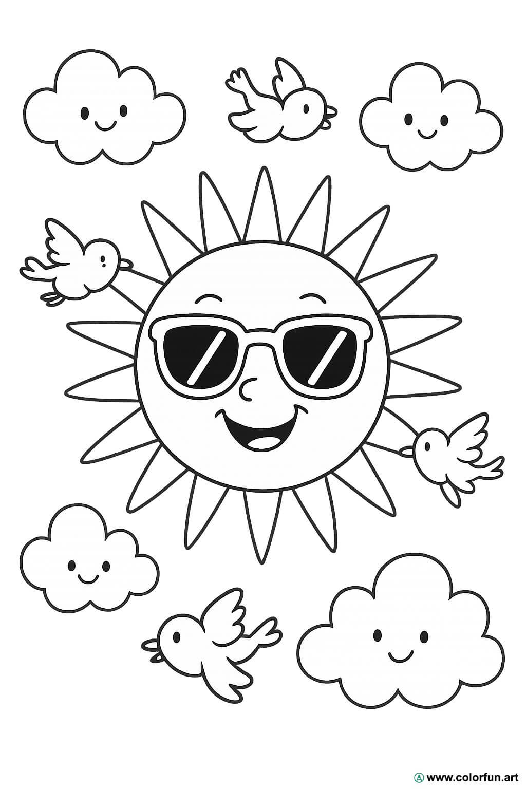 Coloriage amusant du soleil à Télécharger ou à Imprimer gratuitement
