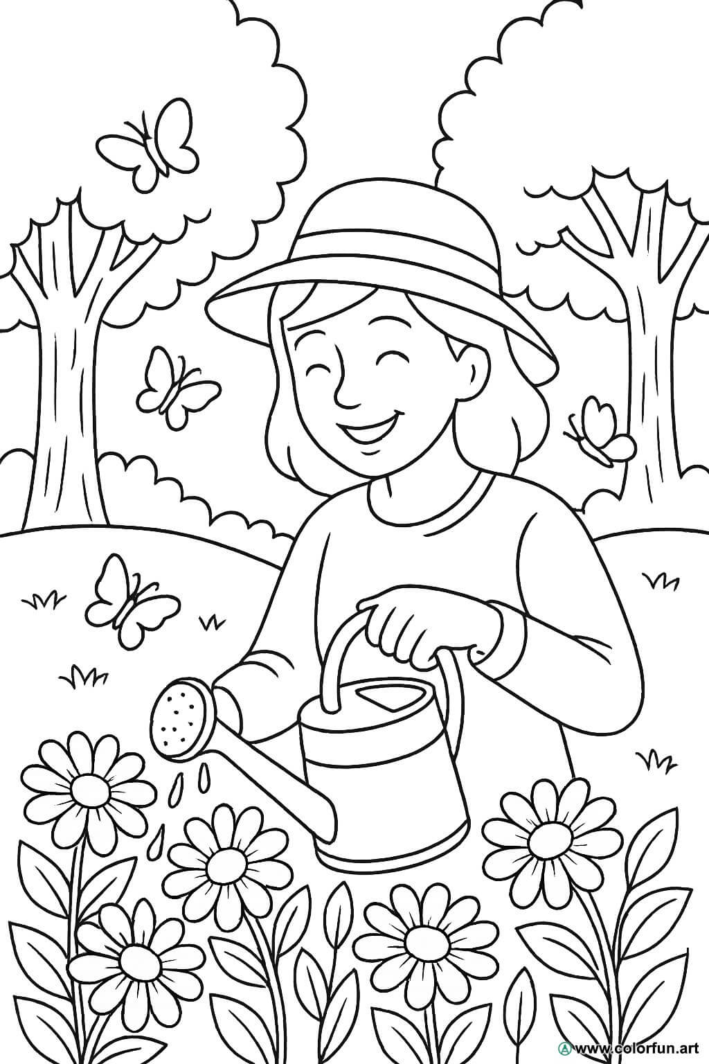 Coloriage de maman dans le jardin à Télécharger ou à Imprimer gratuitement