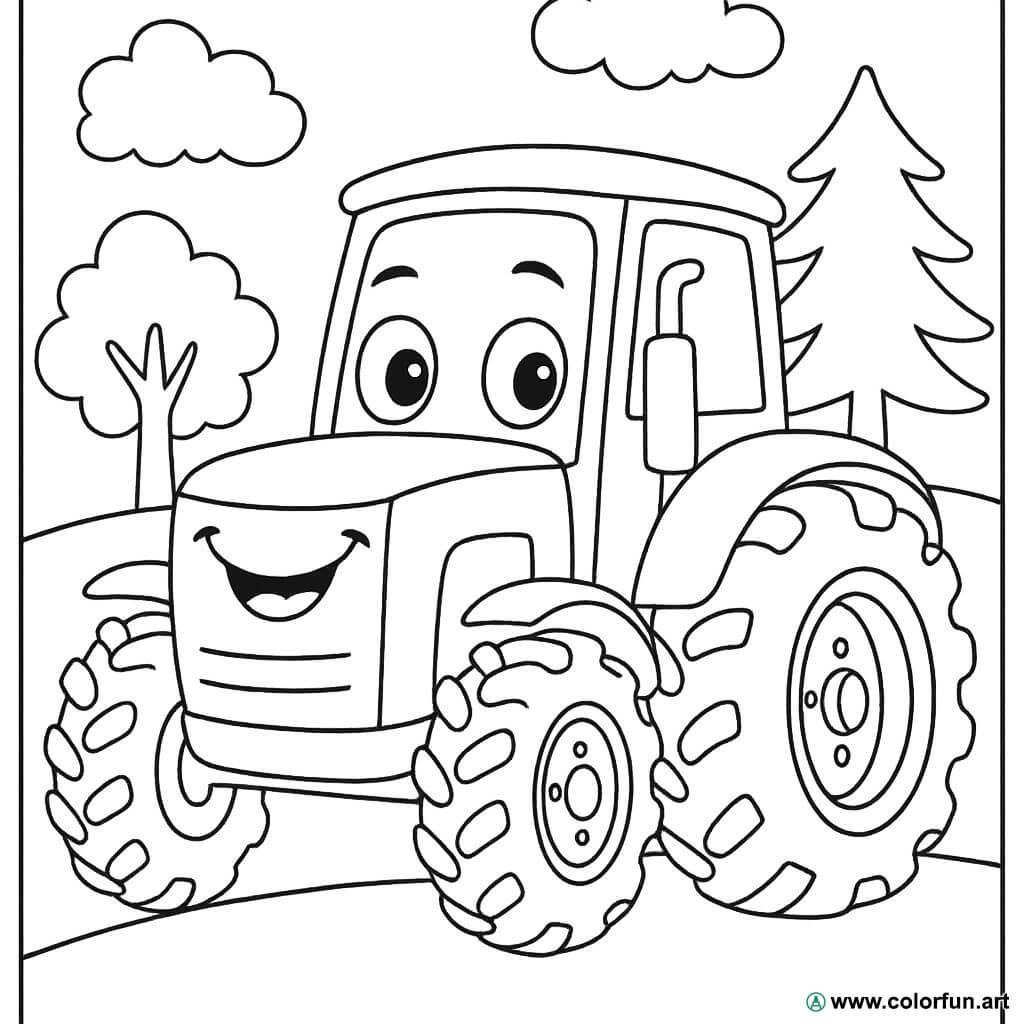 Cartoon tractor coloring page Download or Print for free