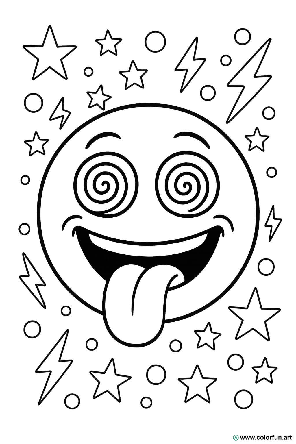 Coloring page of an emoji with a funny face Download or Print for free