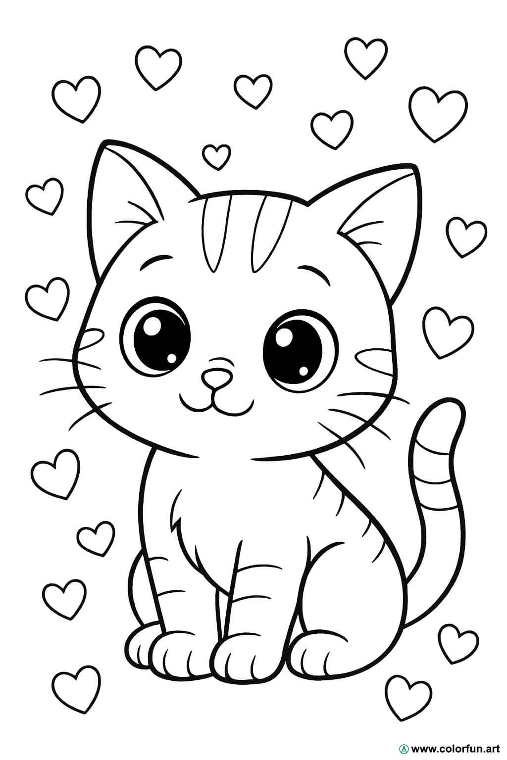 Coloriage d'un animal mignon avec des cœurs à Télécharger ou à Imprimer ...