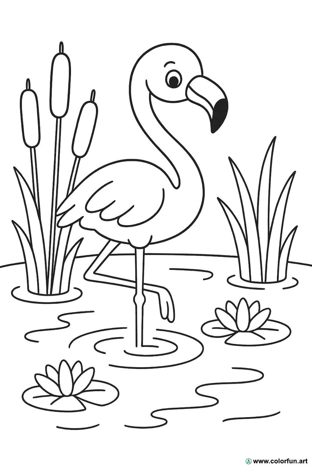 Pink flamingo coloring page for kids Download or Print for free