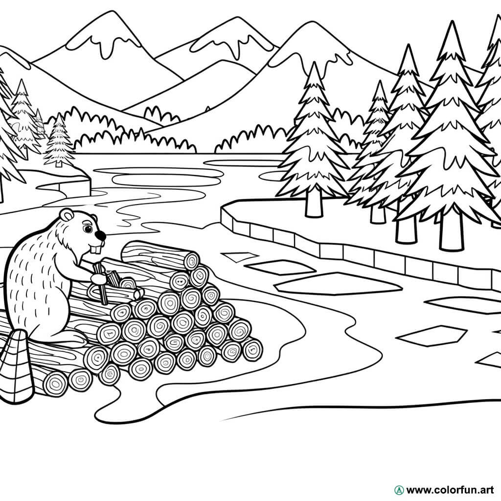 Dibujo para colorear de escenas de invierno en Canadá Descargar o Imprimir de forma gratuita