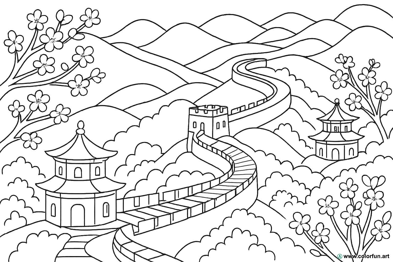 Coloring page of Chinese monuments Download or Print for free
