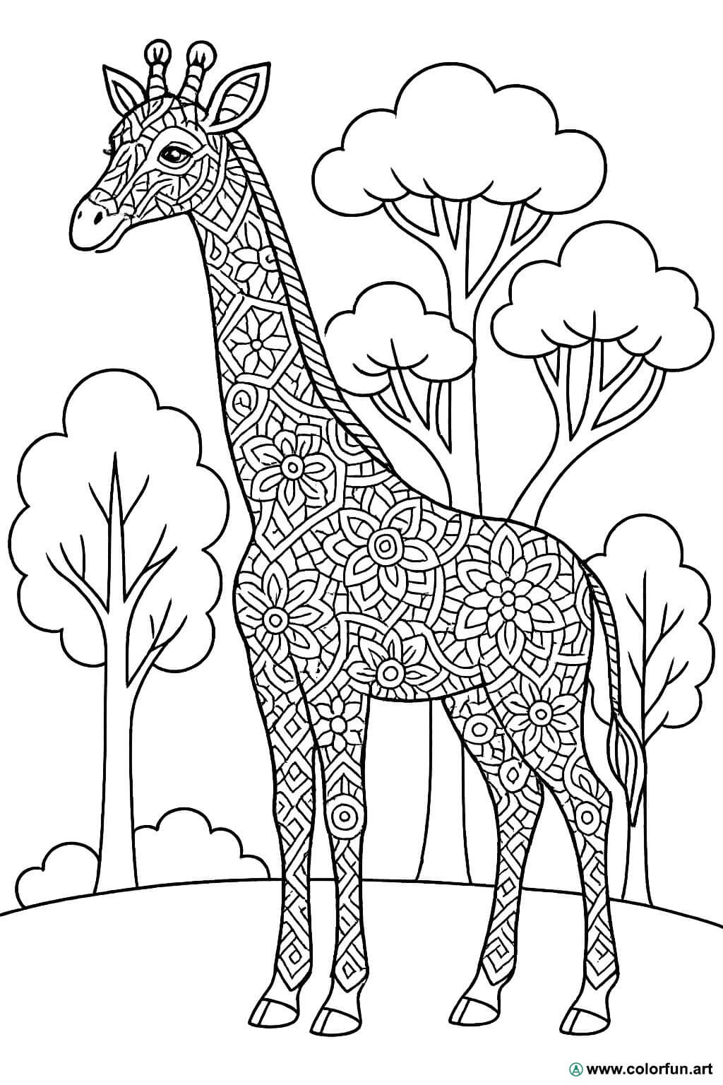 Complex giraffe coloring page Download or Print for free