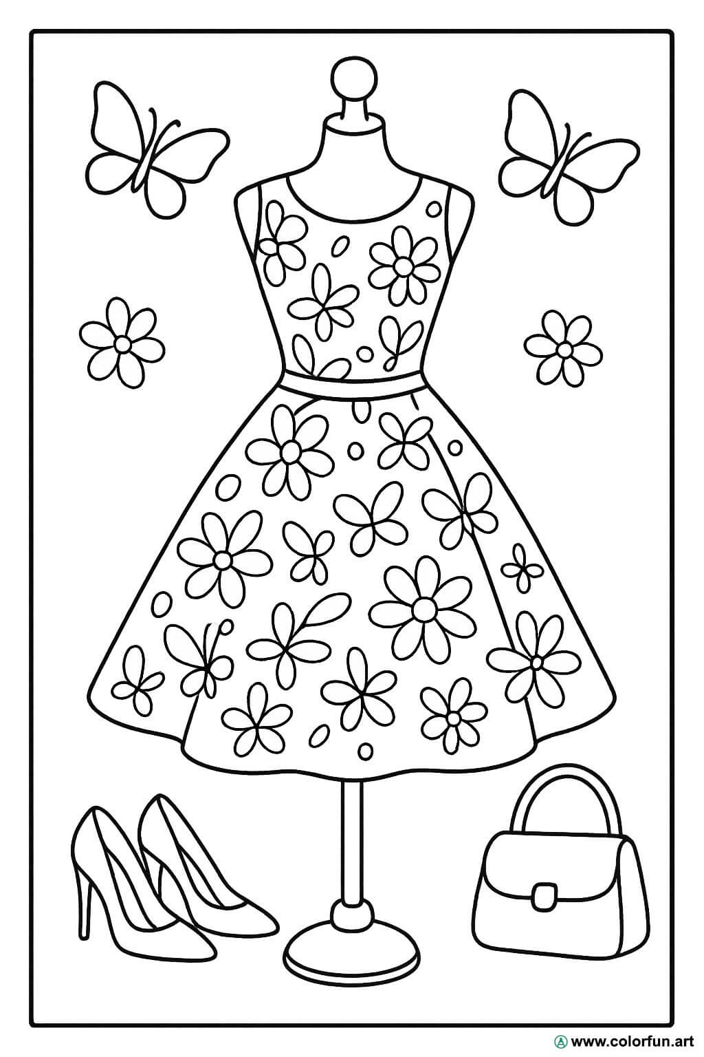 Coloriage de la robe de Barbie à Télécharger ou à Imprimer gratuitement