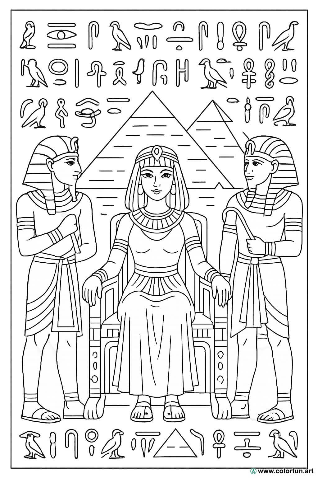 Coloring page of Cleopatra with pharaohs Download or Print for free