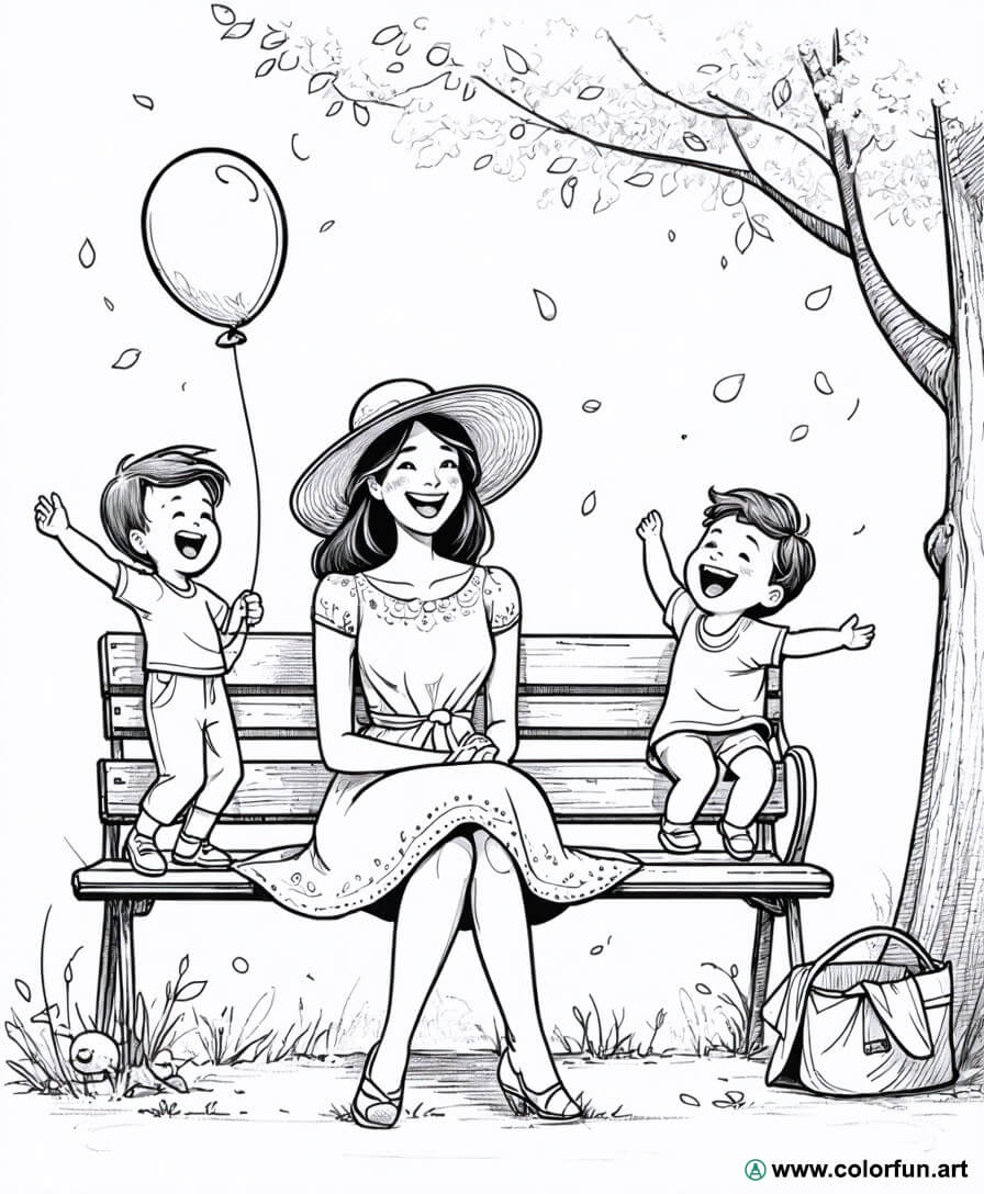 Coloriage de maman joyeuse à Télécharger ou à Imprimer gratuitement