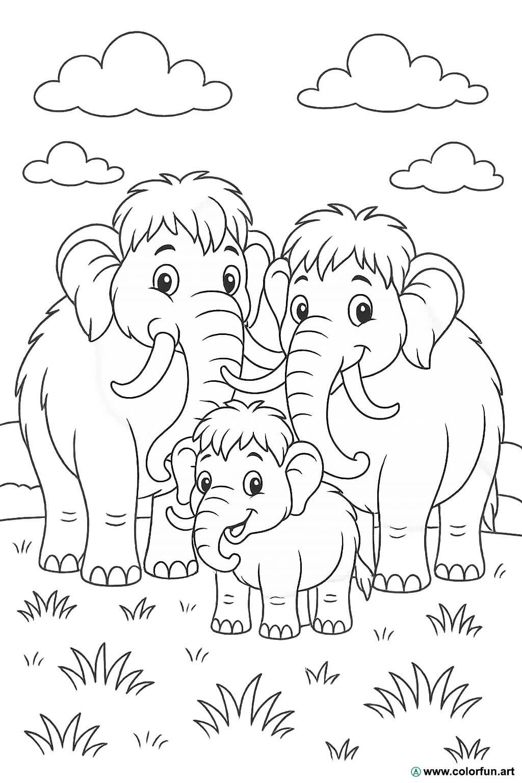 Family mammoth coloring page Download or Print for free
